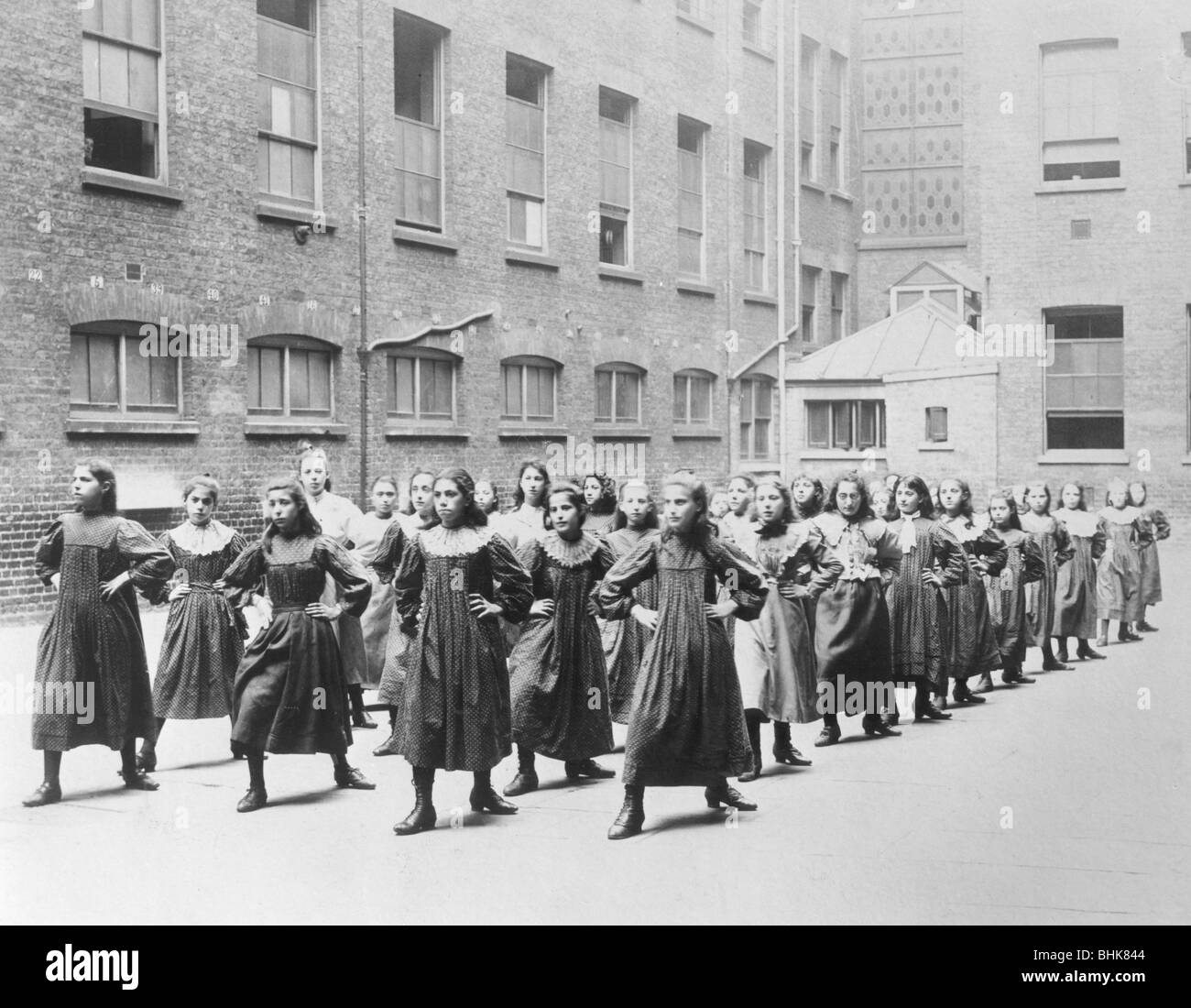 Girls exercising at the Jewish Free School, 1900-1910. Artist: Unknown ...