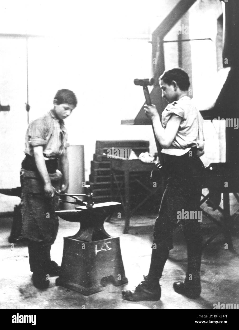 Boys learning blacksmith's skills, Jewish Free School, 1900-1910 ...