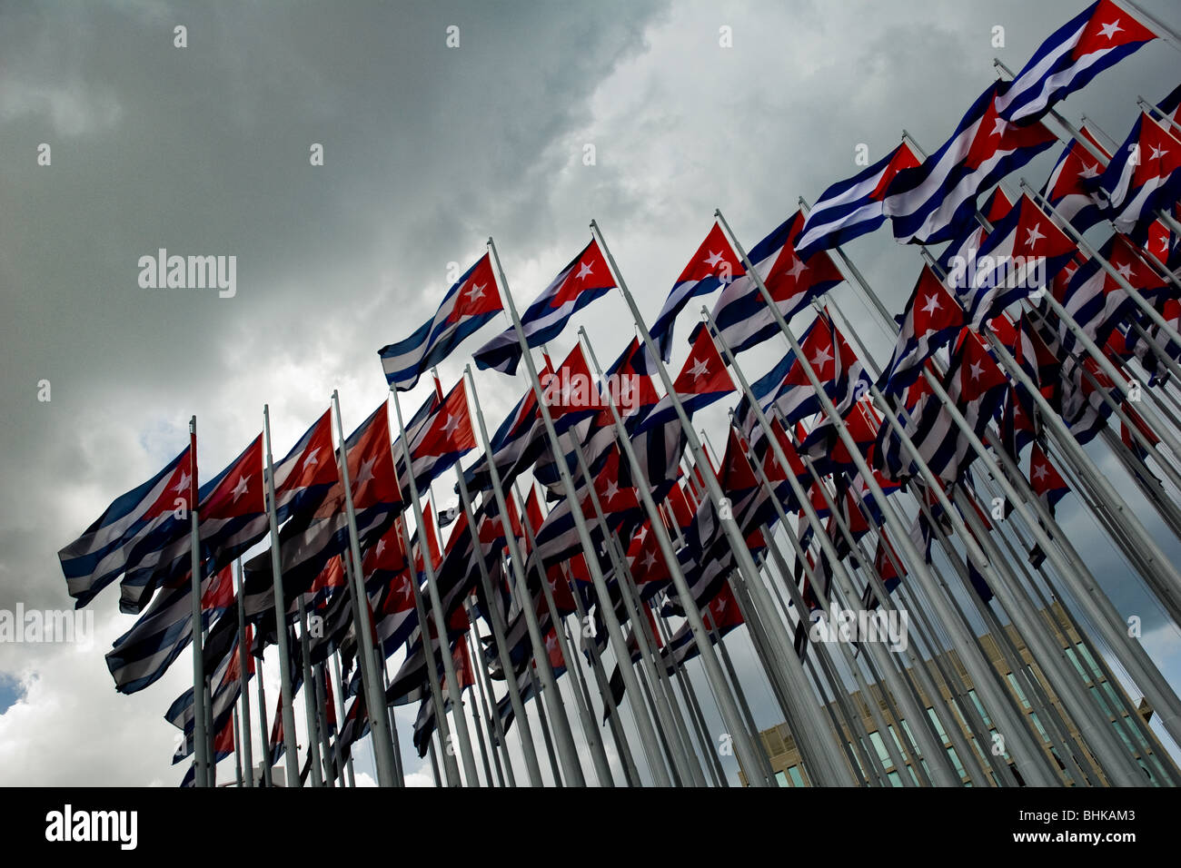 Cuban national flags wave in front of the U.S. Interest Section in ...