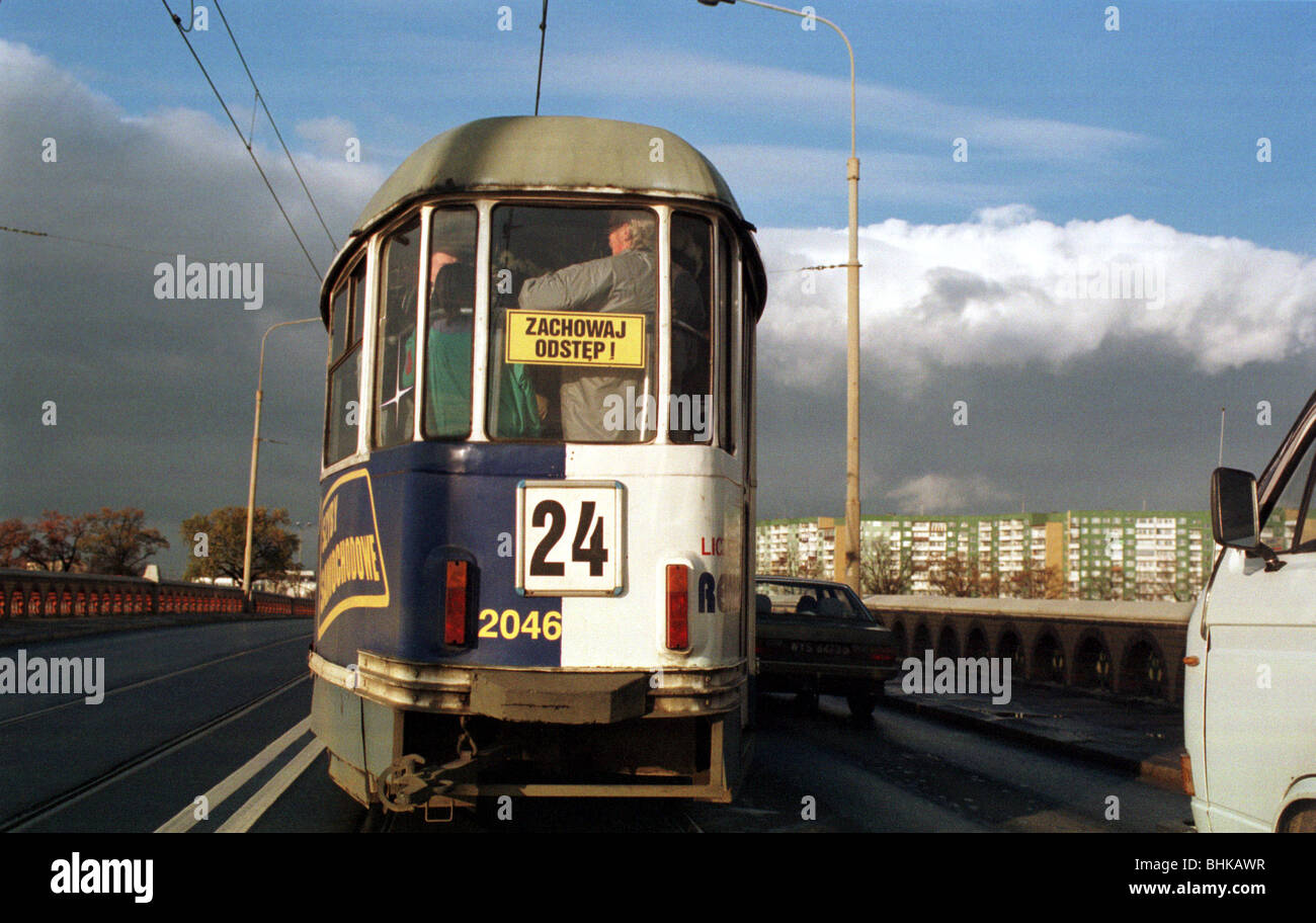 Tram on a bridge, Wroclaw, Poland Stock Photo - Alamy