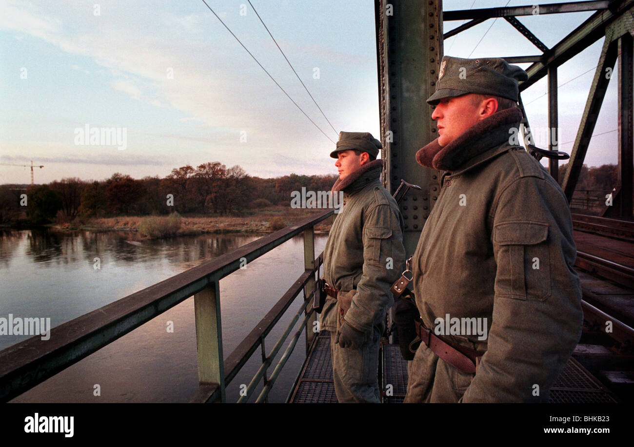 Polish border guard officers on patrol at daybreak at the Polish-German ...