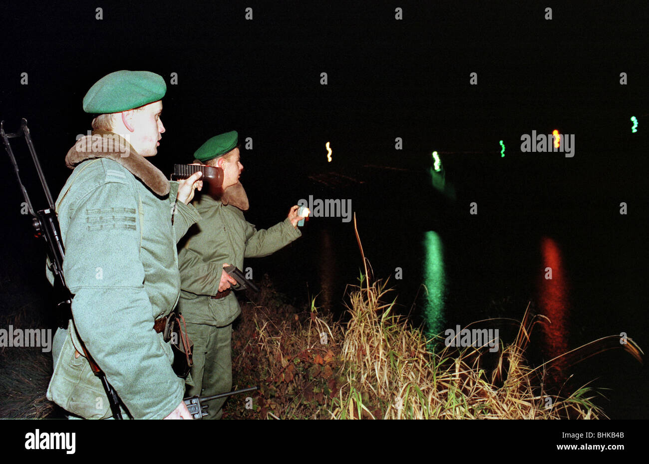 Polish border guard officers on a night patrol at the Polish-German ...