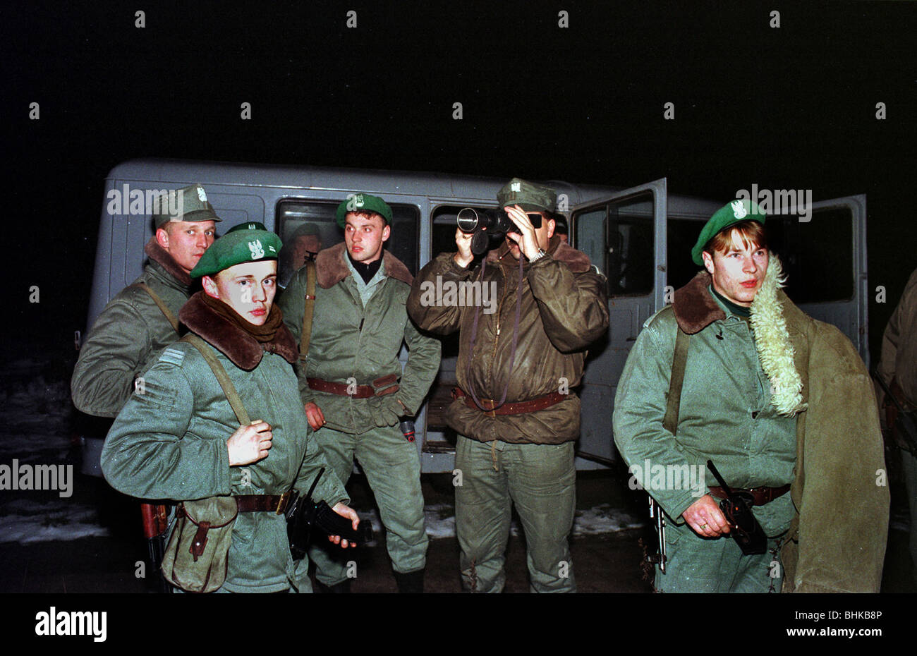 Polish border guard officers on a night patrol at the Polish-German ...