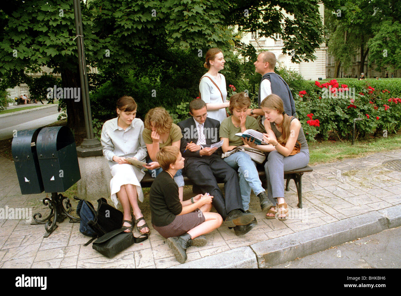 Students on the campus of the University of Warsaw, Poland Stock Photo ...