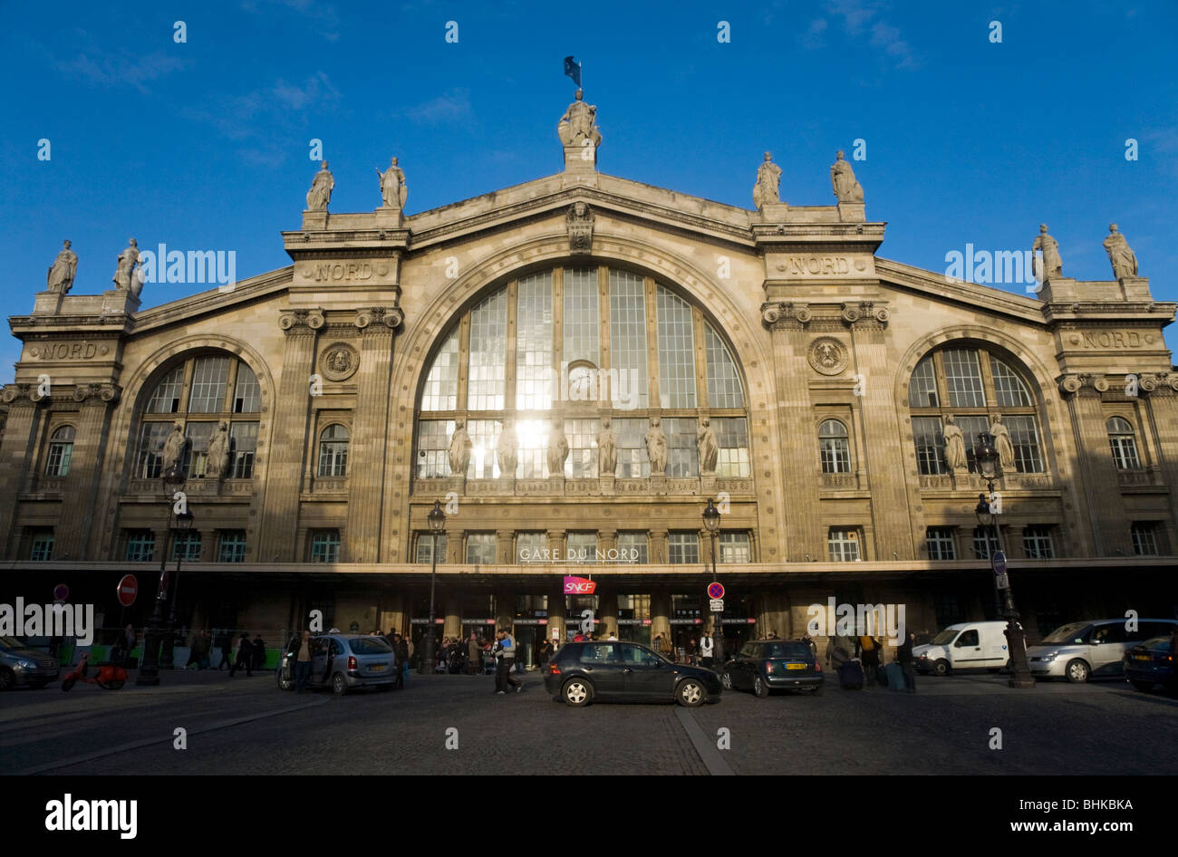 Main entrance and front of the La Gare Du Nord railway station in Paris ...