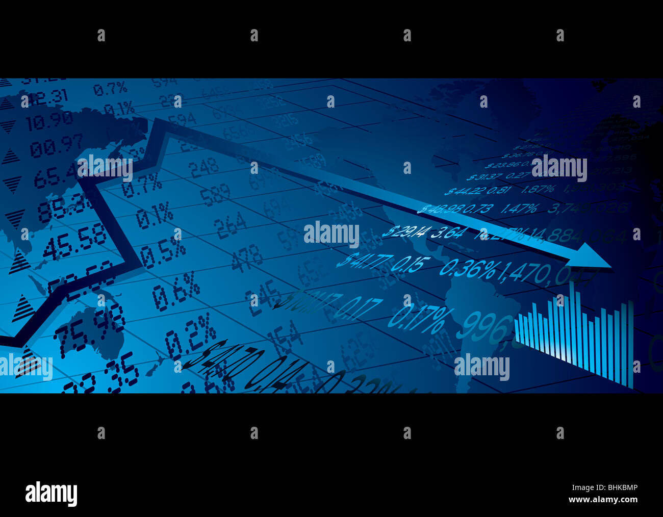 Financial stock market background with world map figures and graph ...