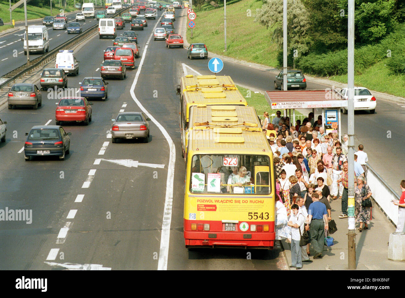 A bus stop and multilane street in Warsaw, Poland Stock Photo - Alamy