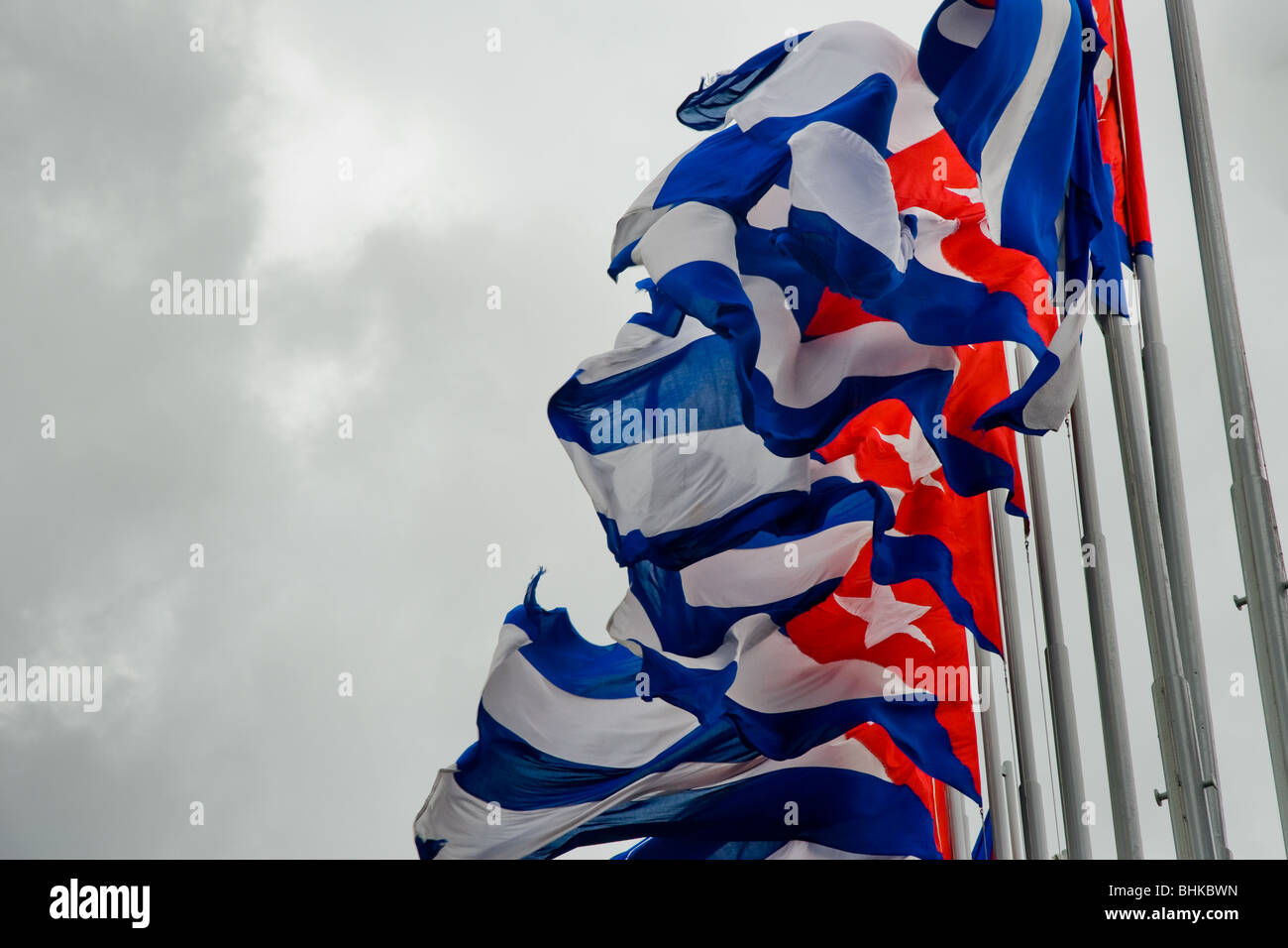 Cuban national flags wave in front of the U.S. Interest Section in ...