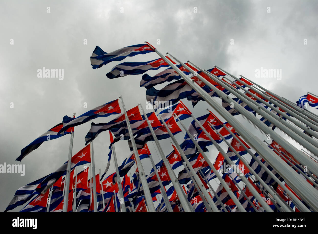 Cuban national flags wave in front of the U.S. Interest Section in ...