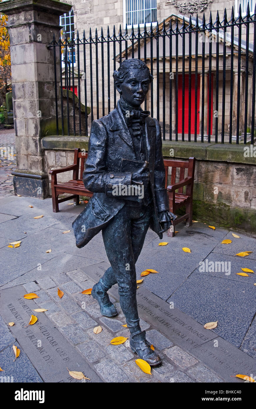 Robert Fergusson (Scottish poet) statue, Canongate Kirk, Royal Mile ...