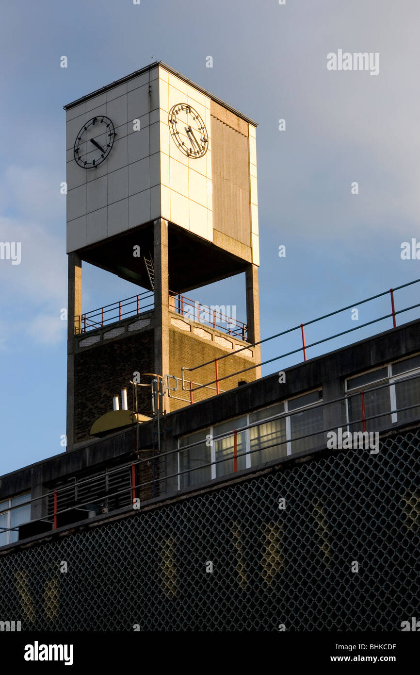 The brutalist clock tower, attached to the indoor market, at Shipley in ...