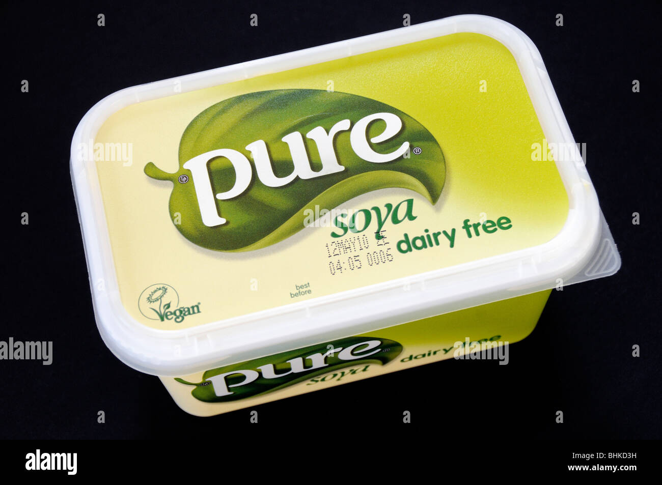 Pure vegan Soya Dairy Free Spread on black background. Editorial use ...