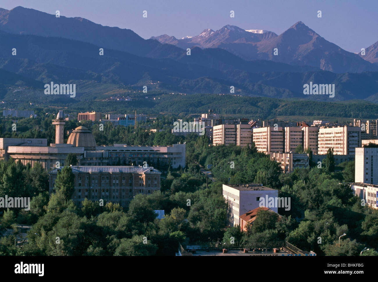 Cityscape of Almaty with mountains behind, Almaty, Kazakhstan Stock ...