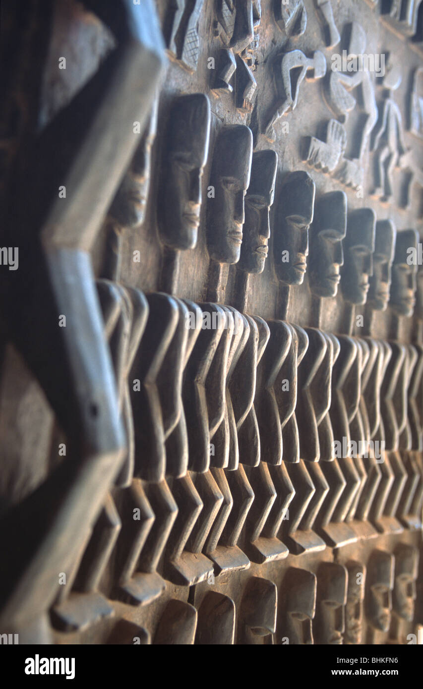 A carved traditional Dogon door on a house in the village, Yaye, Pays ...