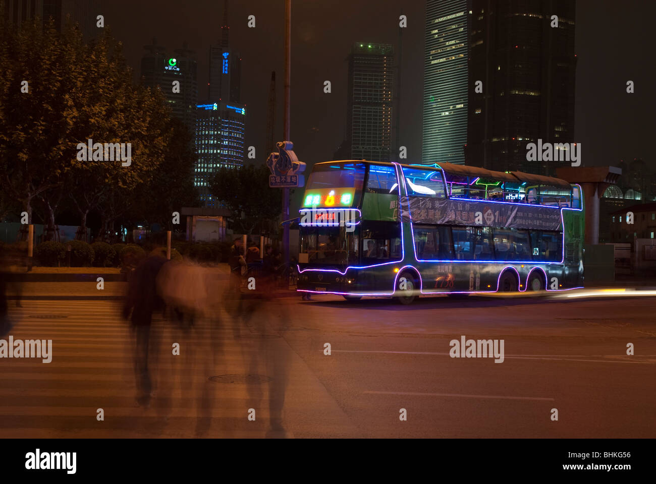 Bus lit in neon colors in Shanghai, China, Asia Stock Photo - Alamy