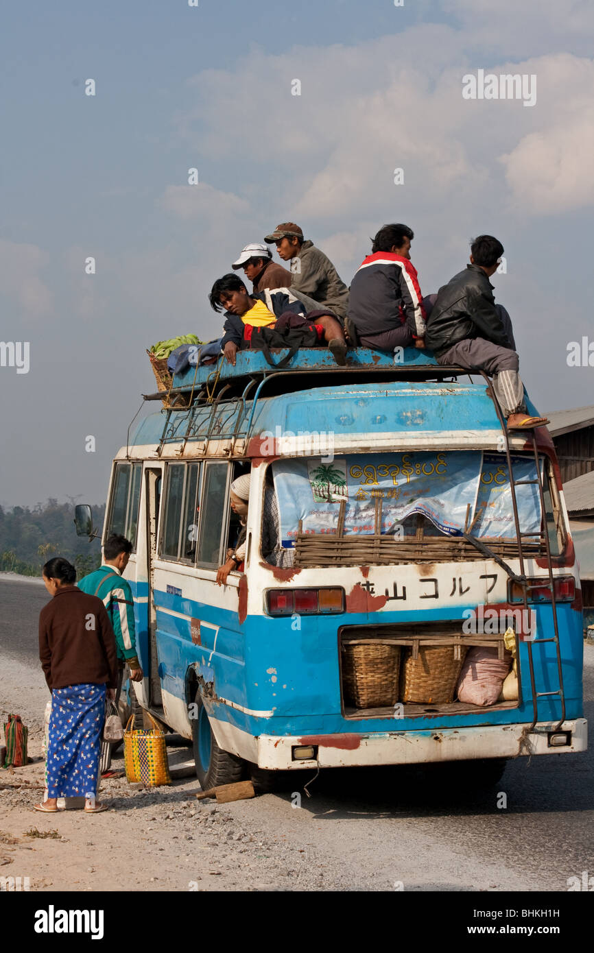 Overloaded burmese bus in Shan State, Myanmar (Burma Stock Photo - Alamy