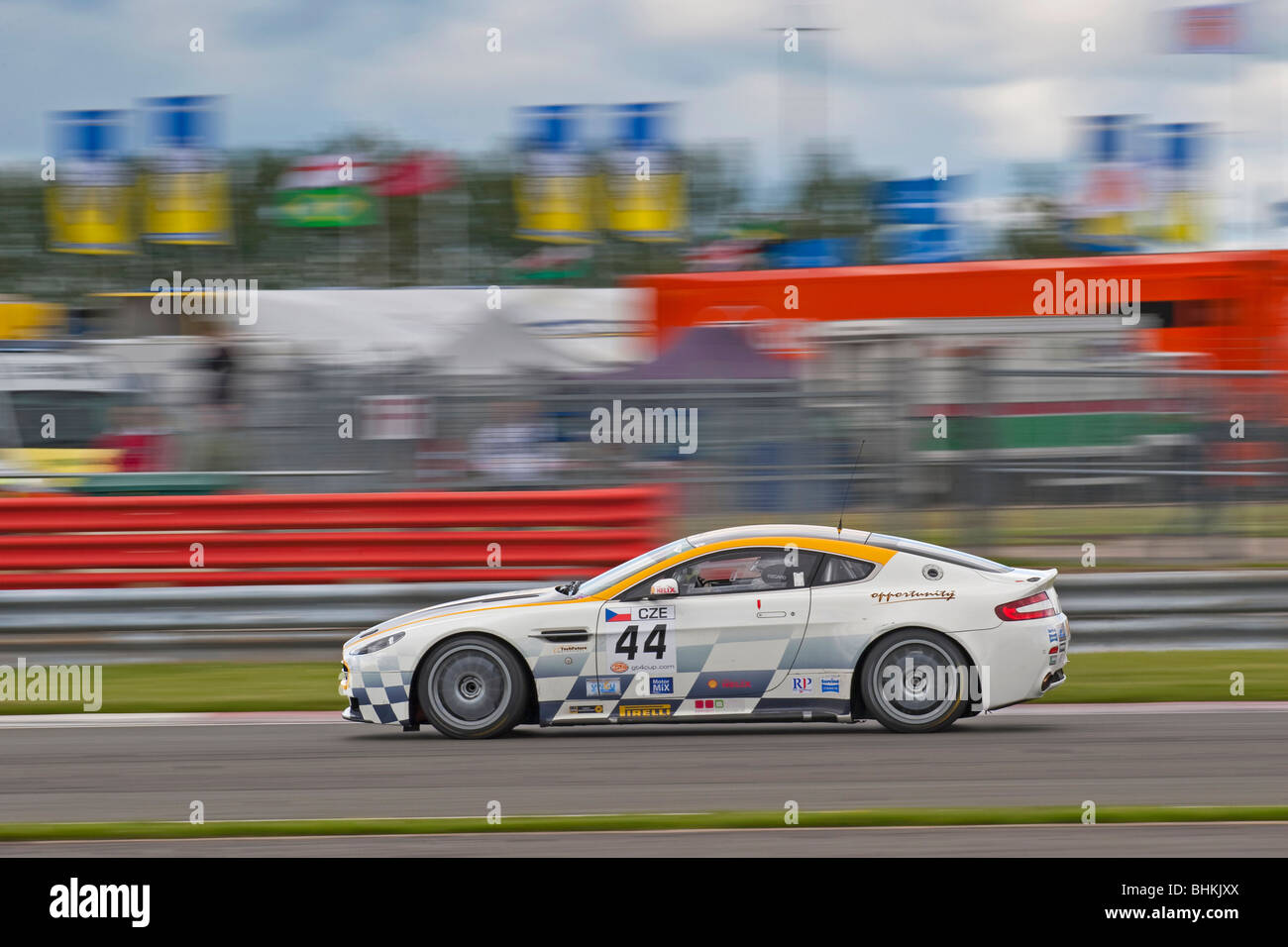 Aston Martin negotiating Copse corner at Silverstone during GT4 ...