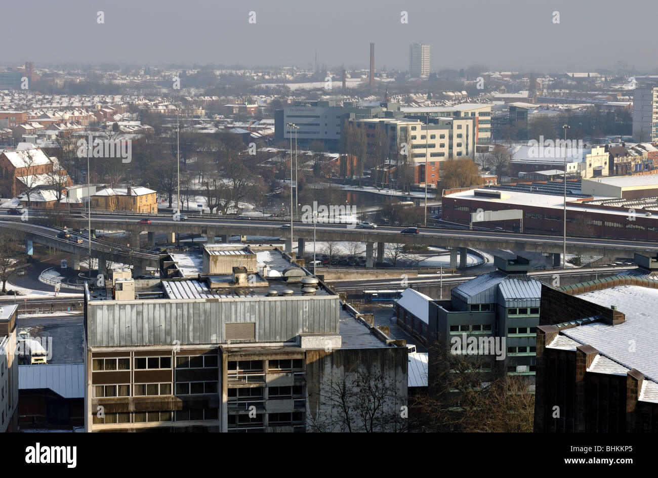 Coventry city centre with snow from Old Cathedral tower, England, UK ...