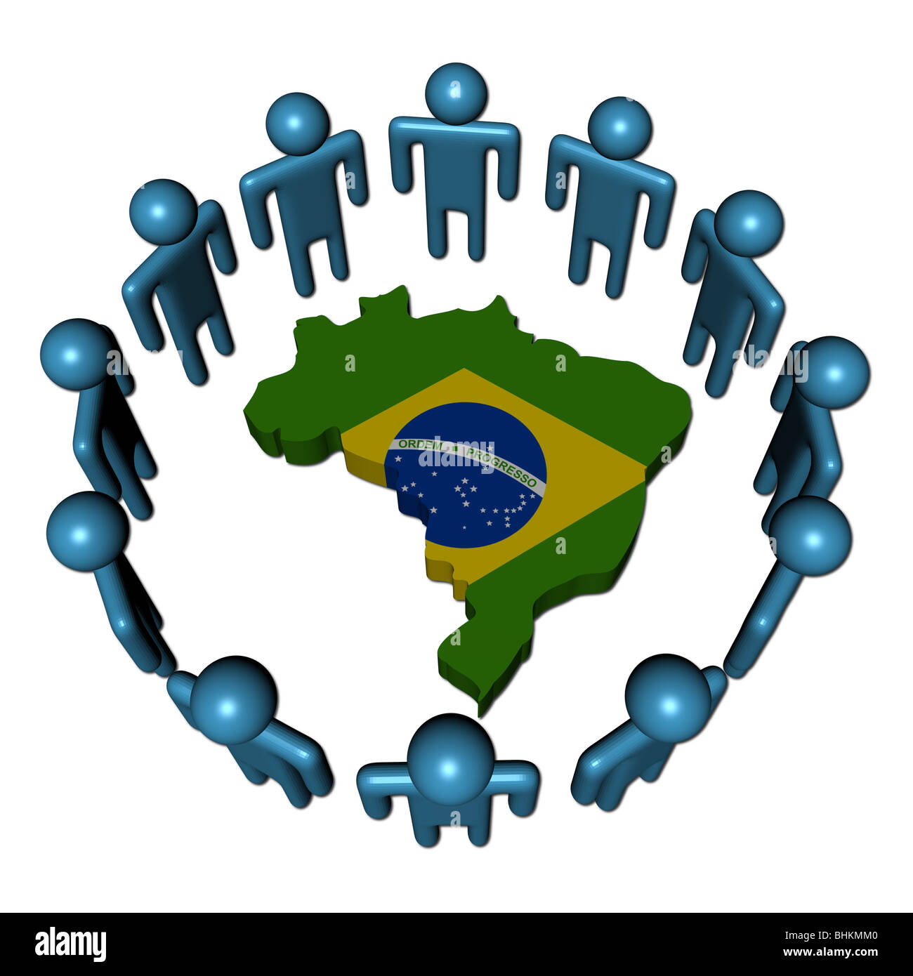 Circle of abstract people around Brazil map flag illustration Stock ...