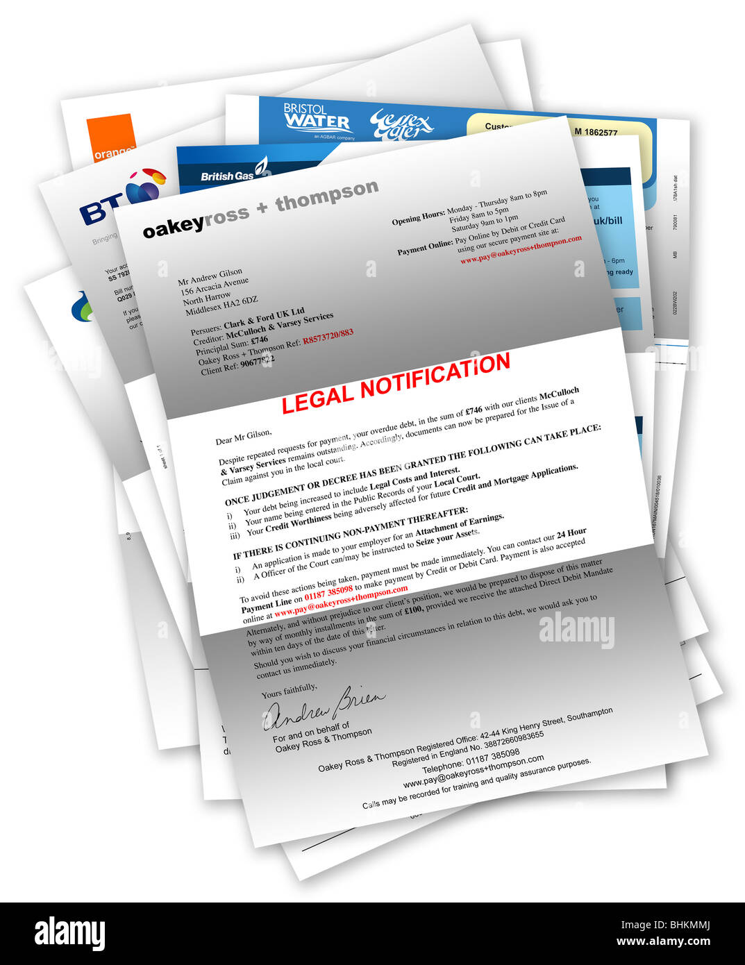 Legal Notification Letter due to unpaid/bad debt and household bills ...