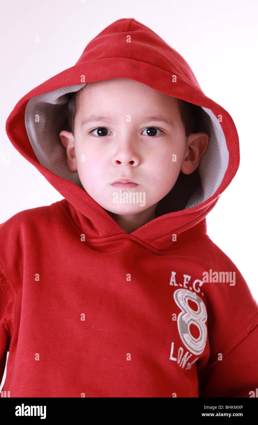 Boy in red hooded top Stock Photo - Alamy