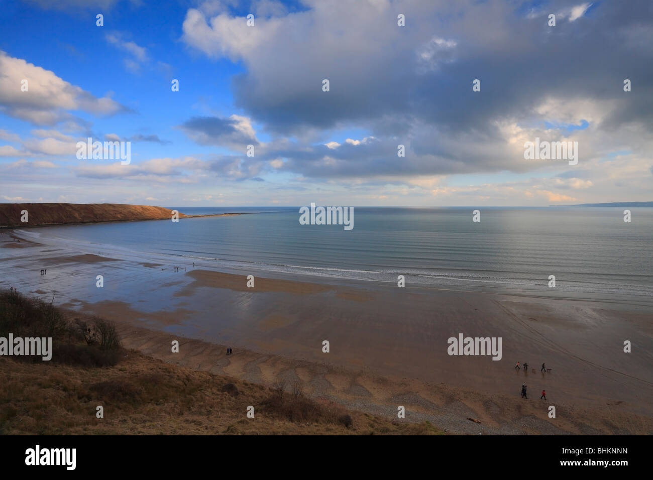 Filey Brigg natural rock promontory and beach from the Yorkshire Wolds ...