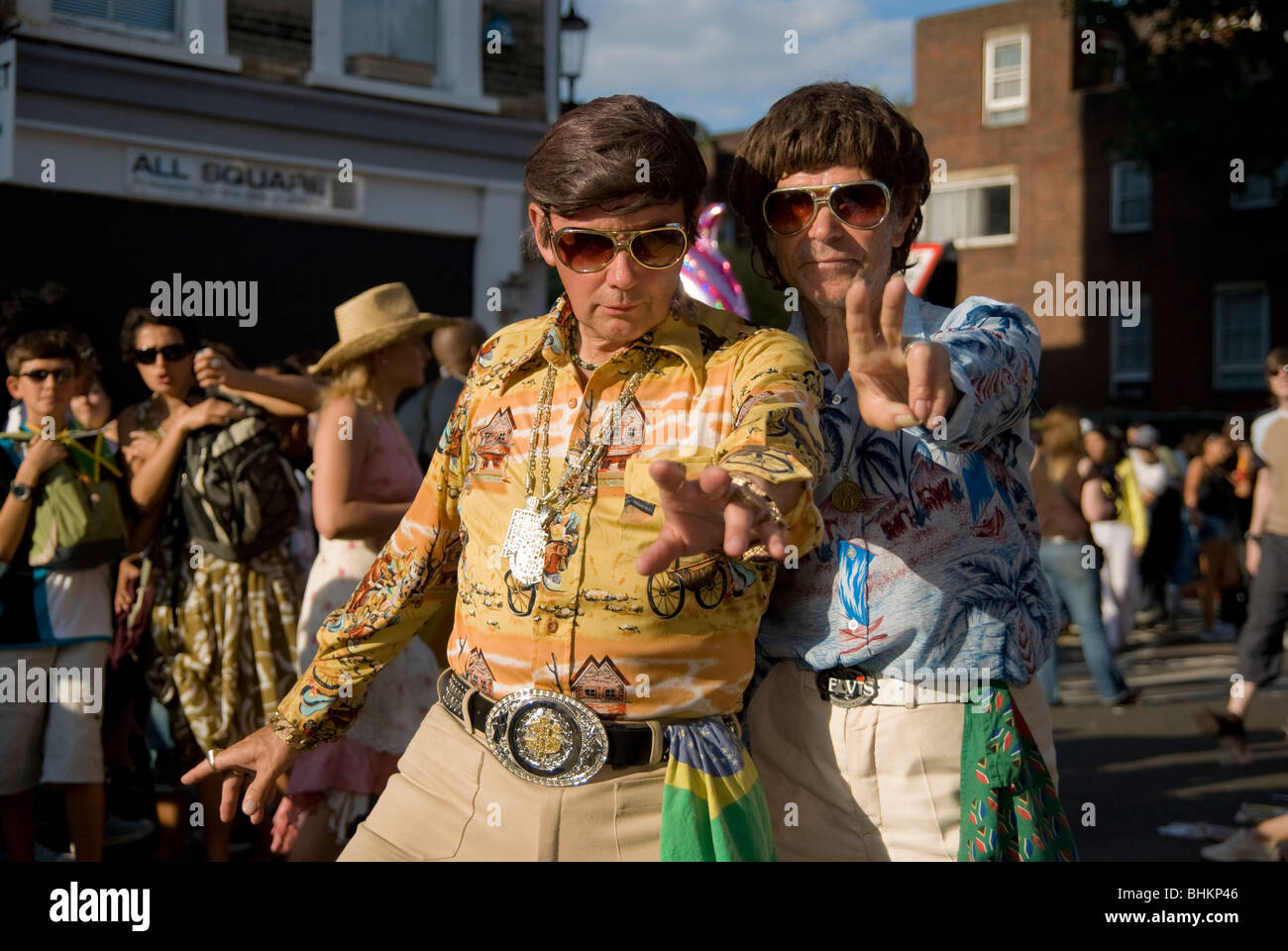 The East End Elvises pose for a photo at the Notting Hill Carnival ...
