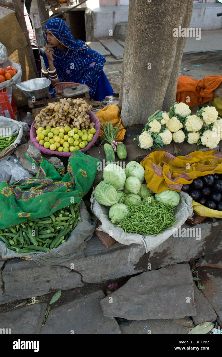 Vegetable seller, street market, Jaipur, Rajasthan, India Stock Photo ...