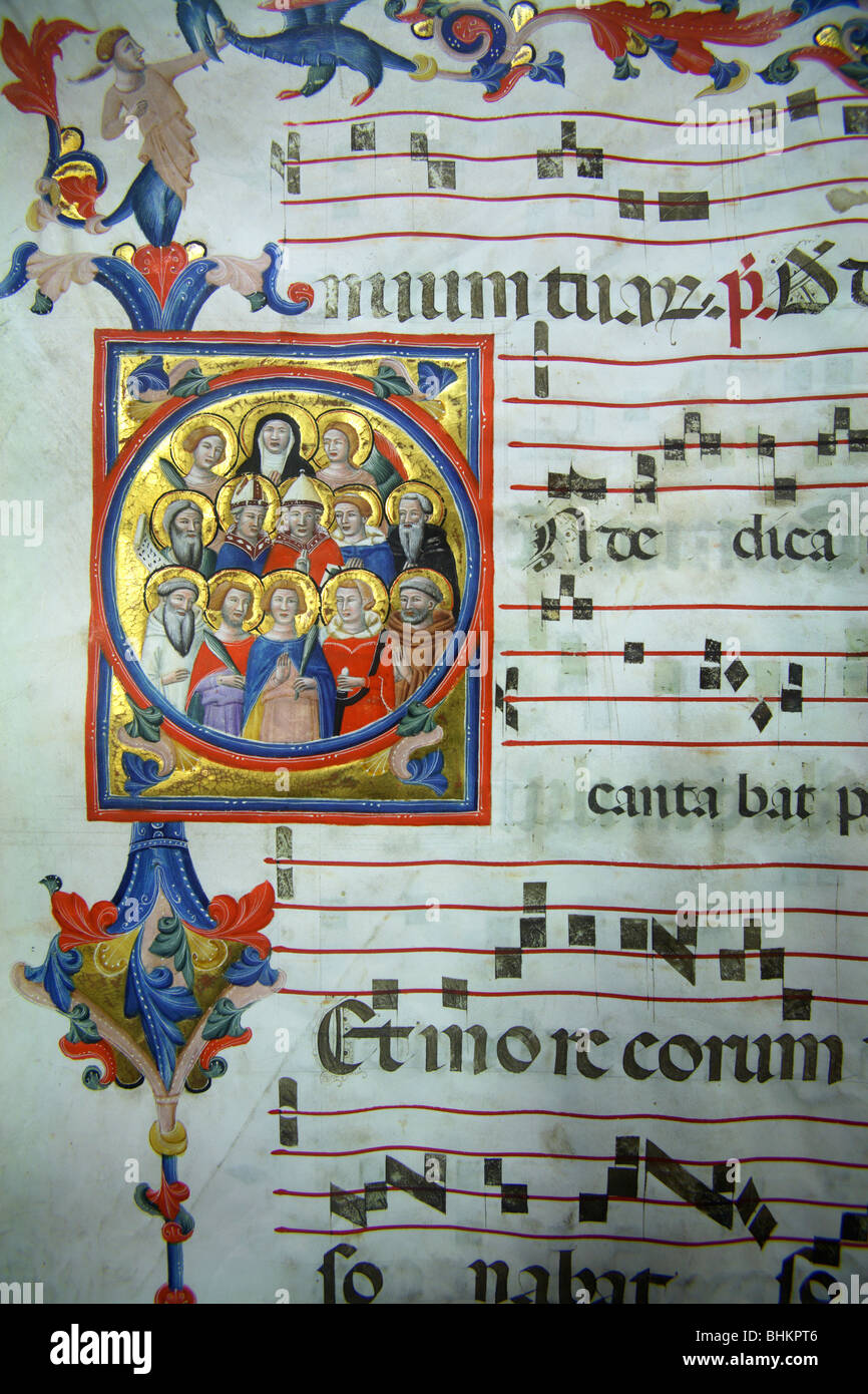 Medieval manuscript book from the Cathedral Museum in Pisa, Italy Stock ...