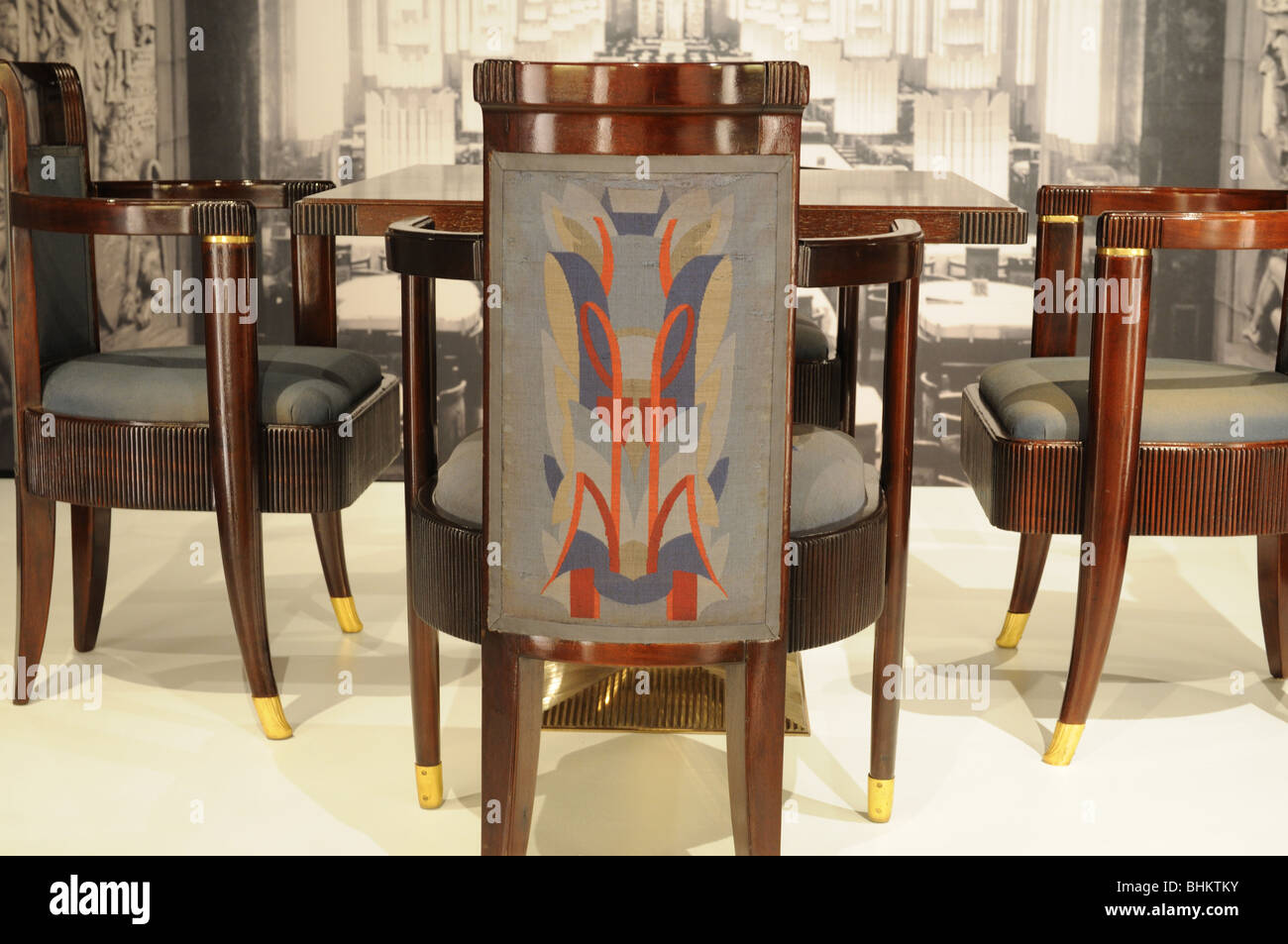 Chairs from the SS Normandie's first class dining room were on exhibit ...