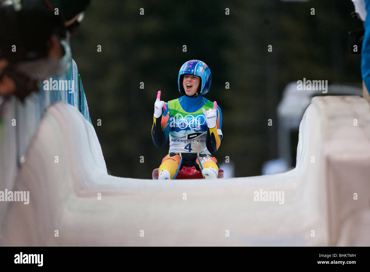 Megan Sweeney (USA) competing in the women's luge event at the Whistler ...