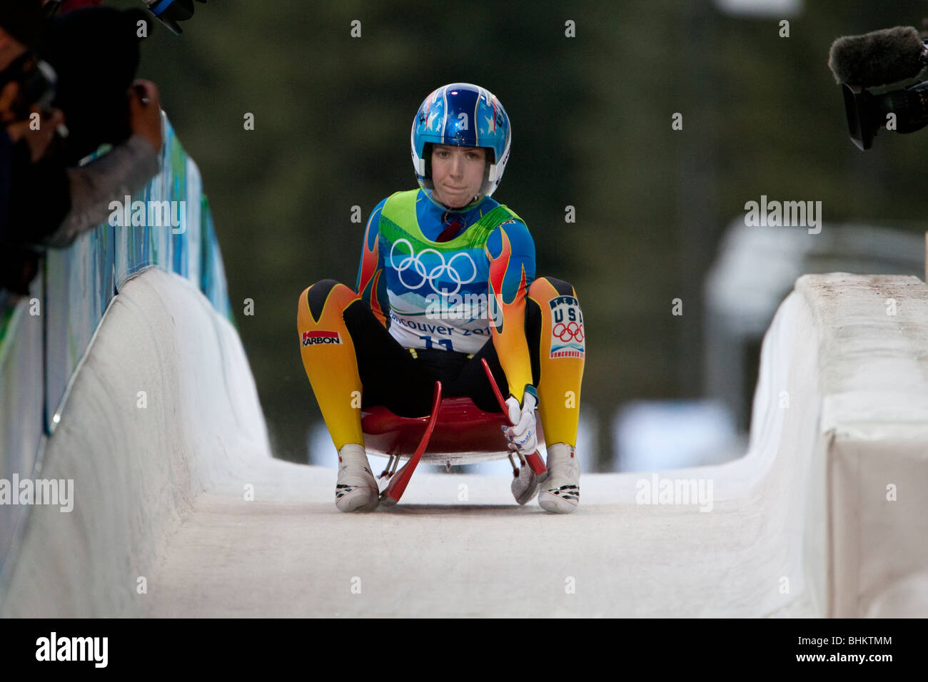 Erin Hamlin (USA) competing in the women's luge event at the Whistler ...