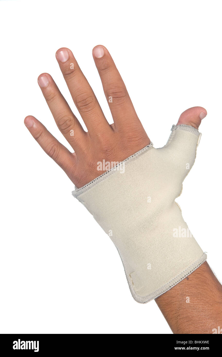 Hand with a splint against a white background Stock Photo - Alamy