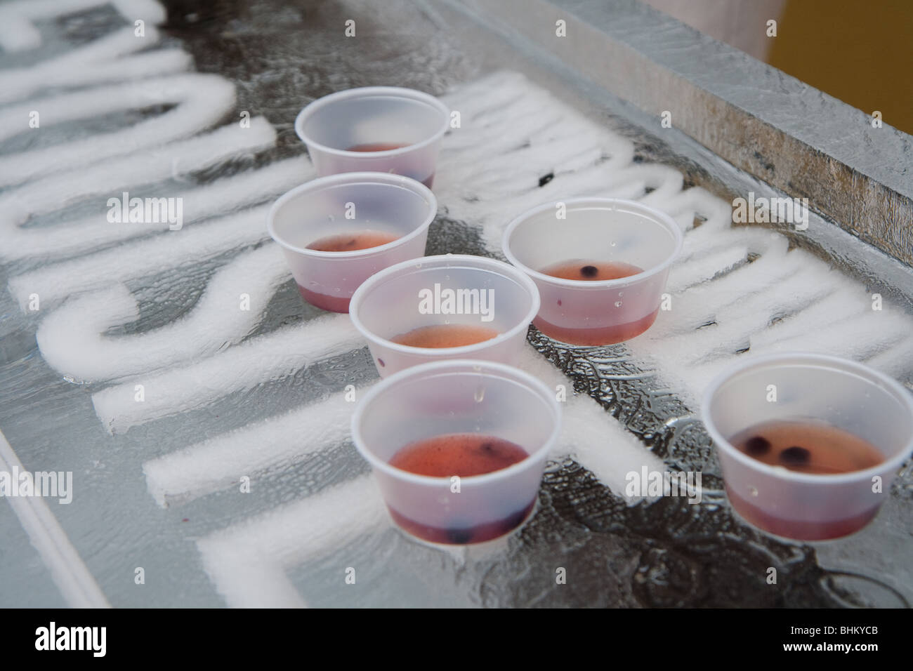 Drinks on an ice table Stock Photo - Alamy