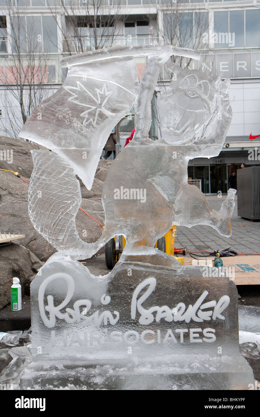 Ice sculpture of a Canadian beaver on display outdoor Stock Photo - Alamy