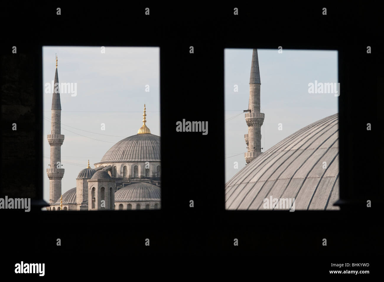 The blue mosque, Istanbul seen from a window in the Hagia Sophia mosque ...