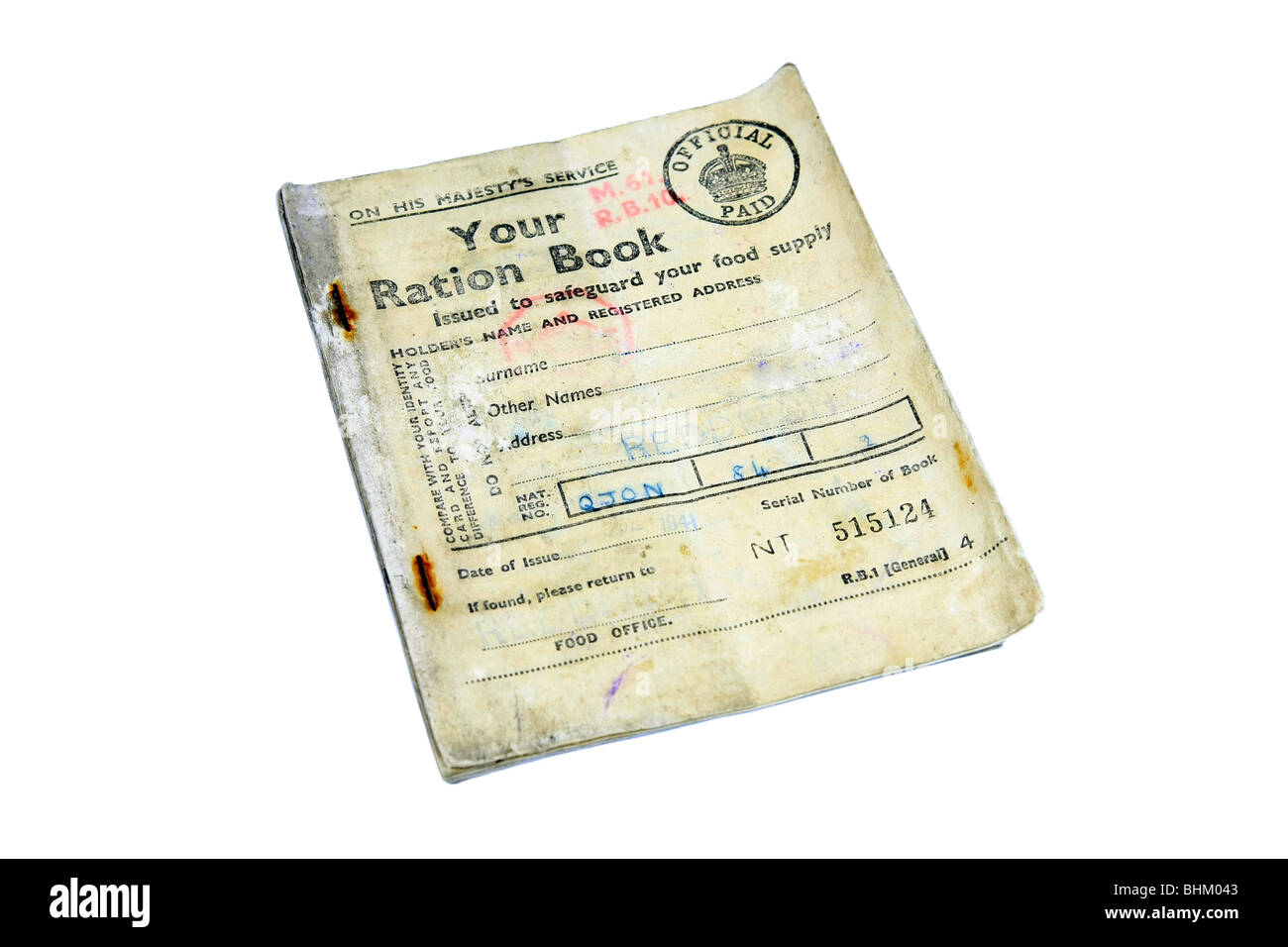 A World war Two English Food Ration Book against a white background ...