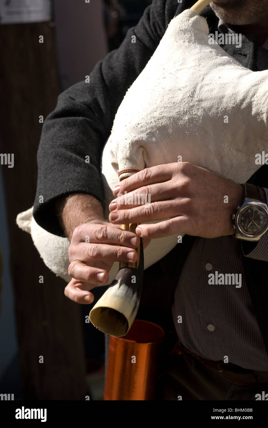 bag pipe player at the festival of apokries, carnival in greece Stock ...