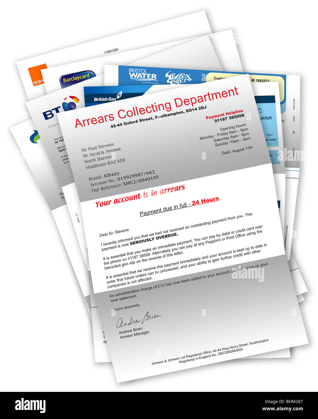 Collection Agency Letter for bad debt with household bills beneath ...