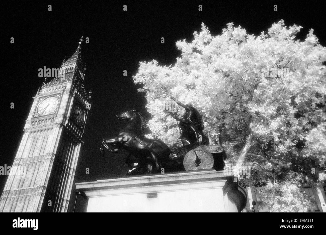 Big Ben and Bodicea statue. London Stock Photo - Alamy