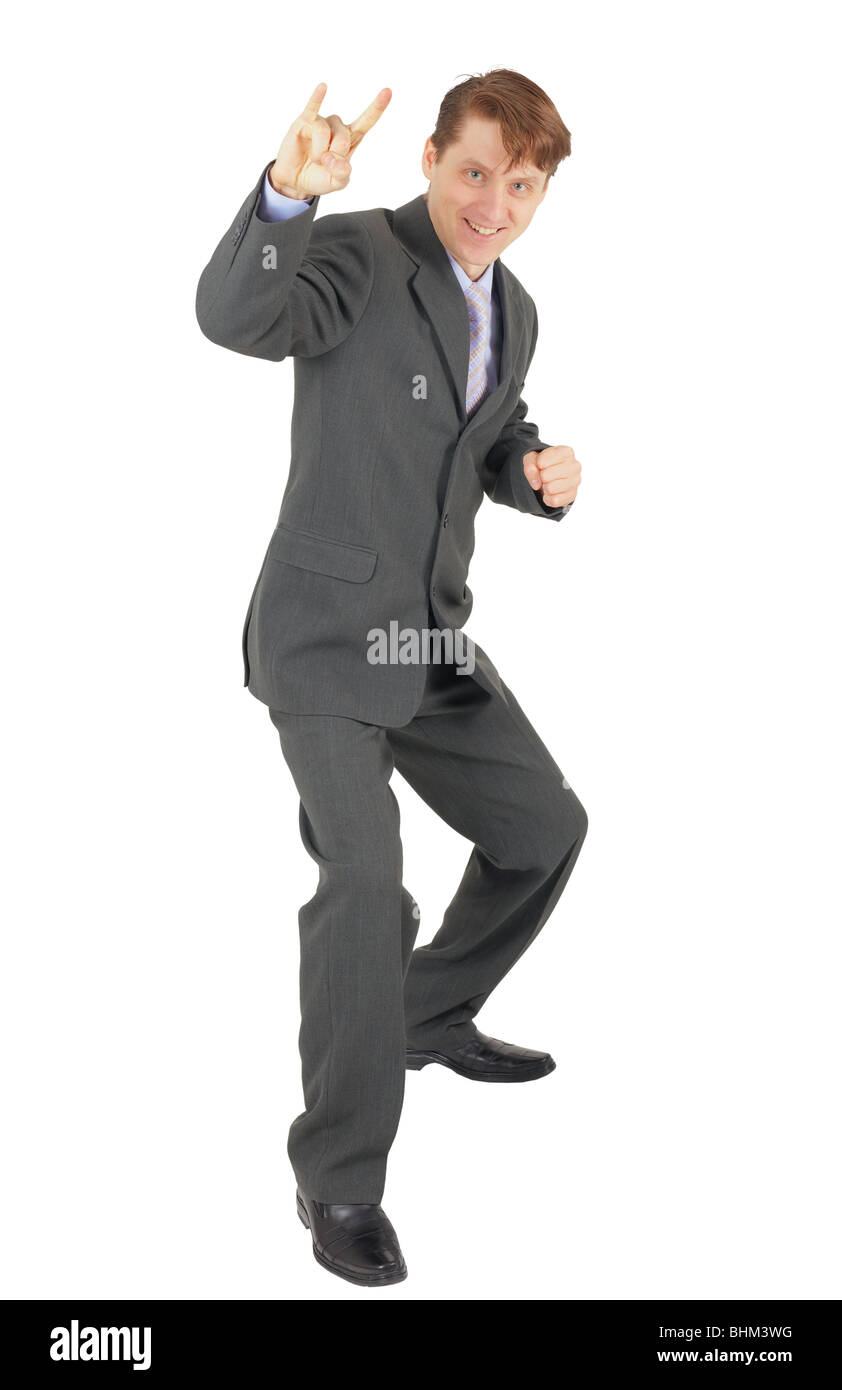 Cheerful businessman in a jubilant pose on a white background Stock ...