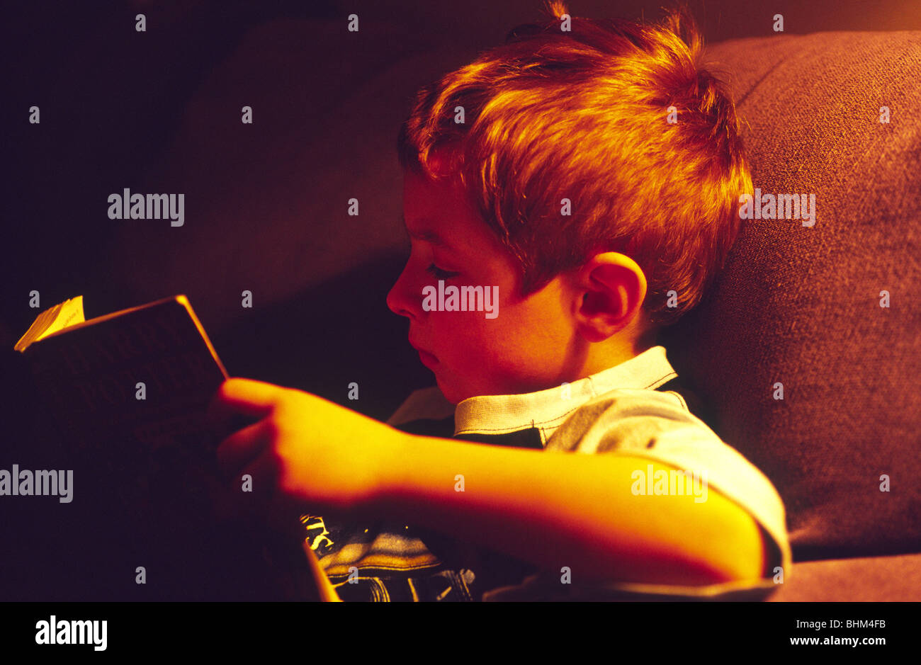 Young boy reading book Stock Photo - Alamy