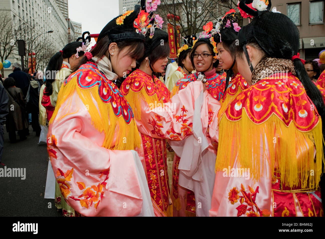 Paris, France, Group of Friends, Chinese Women Dressed in Traditional ...