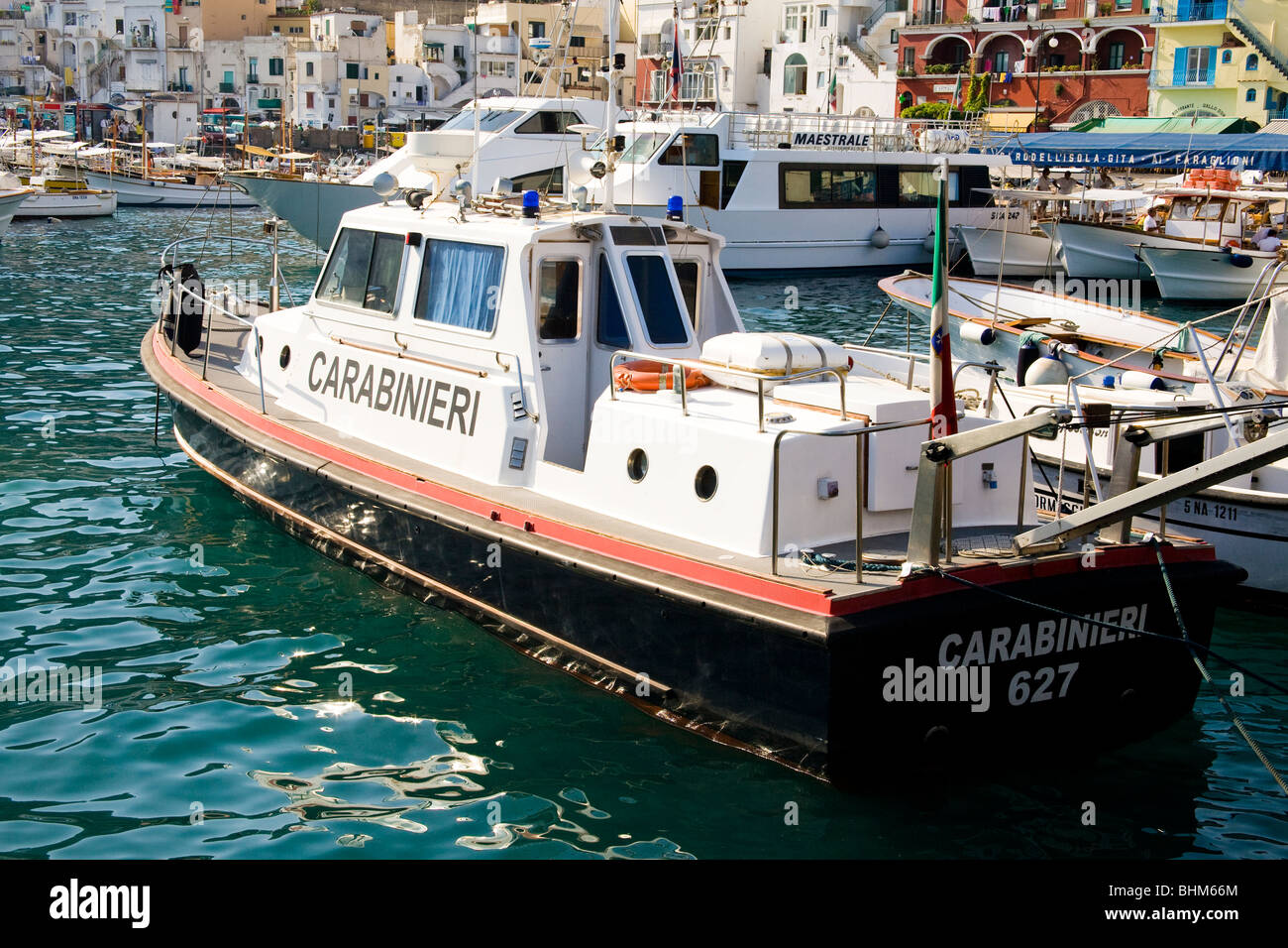 Police boat moored in the harbour, Marina Grande, Capri, Italy Stock ...