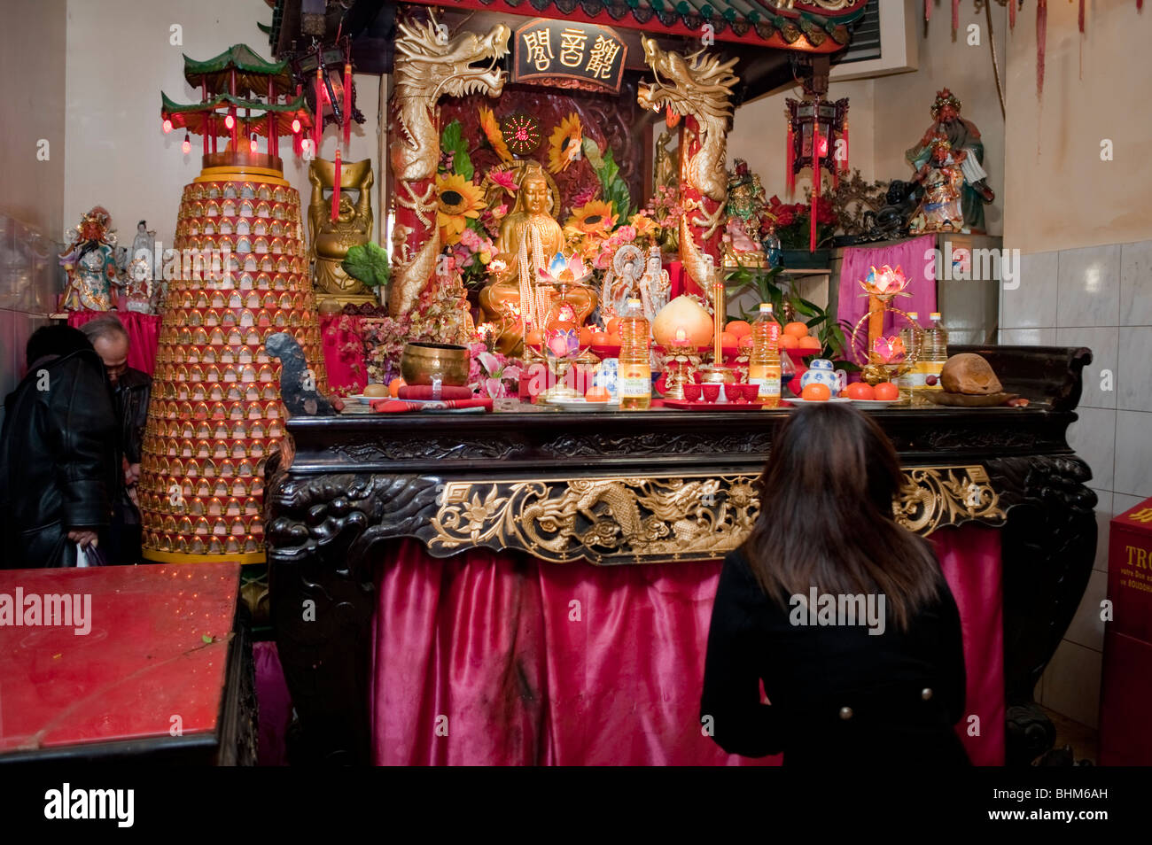 Paris, France, People Praying, Altar, Meditating, inside Buddhist ...