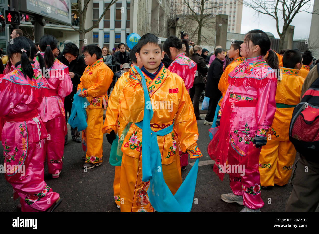 Paris, France, Large Crowd of French Chinese People, Children Dressed ...