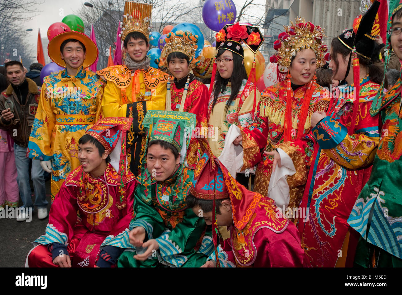 Paris, France, Group Teens, Young People, Chinese Women in Traditional ...