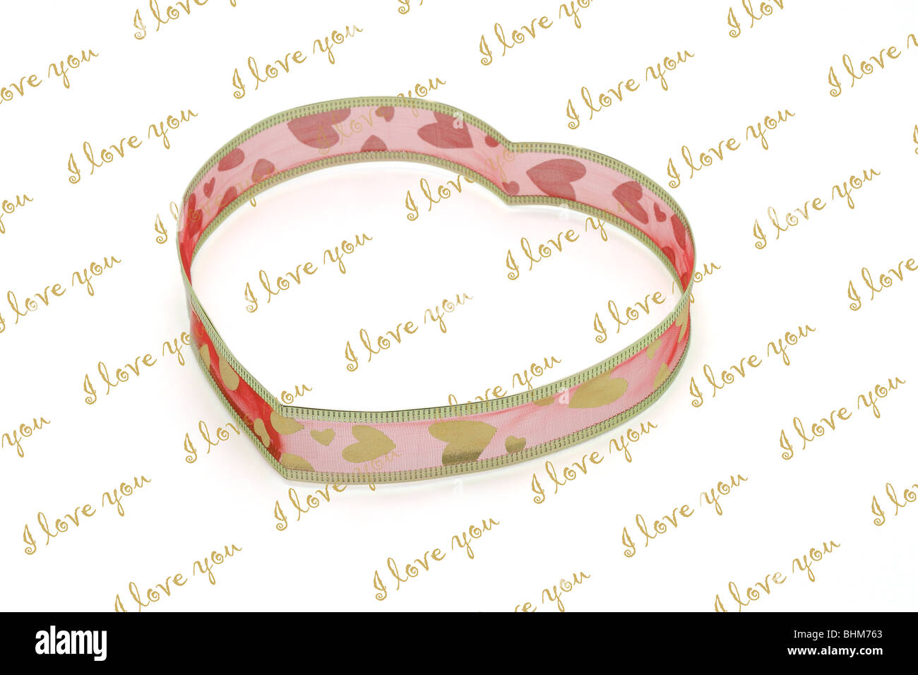 Heart shape ribbon on I love you background Stock Photo - Alamy