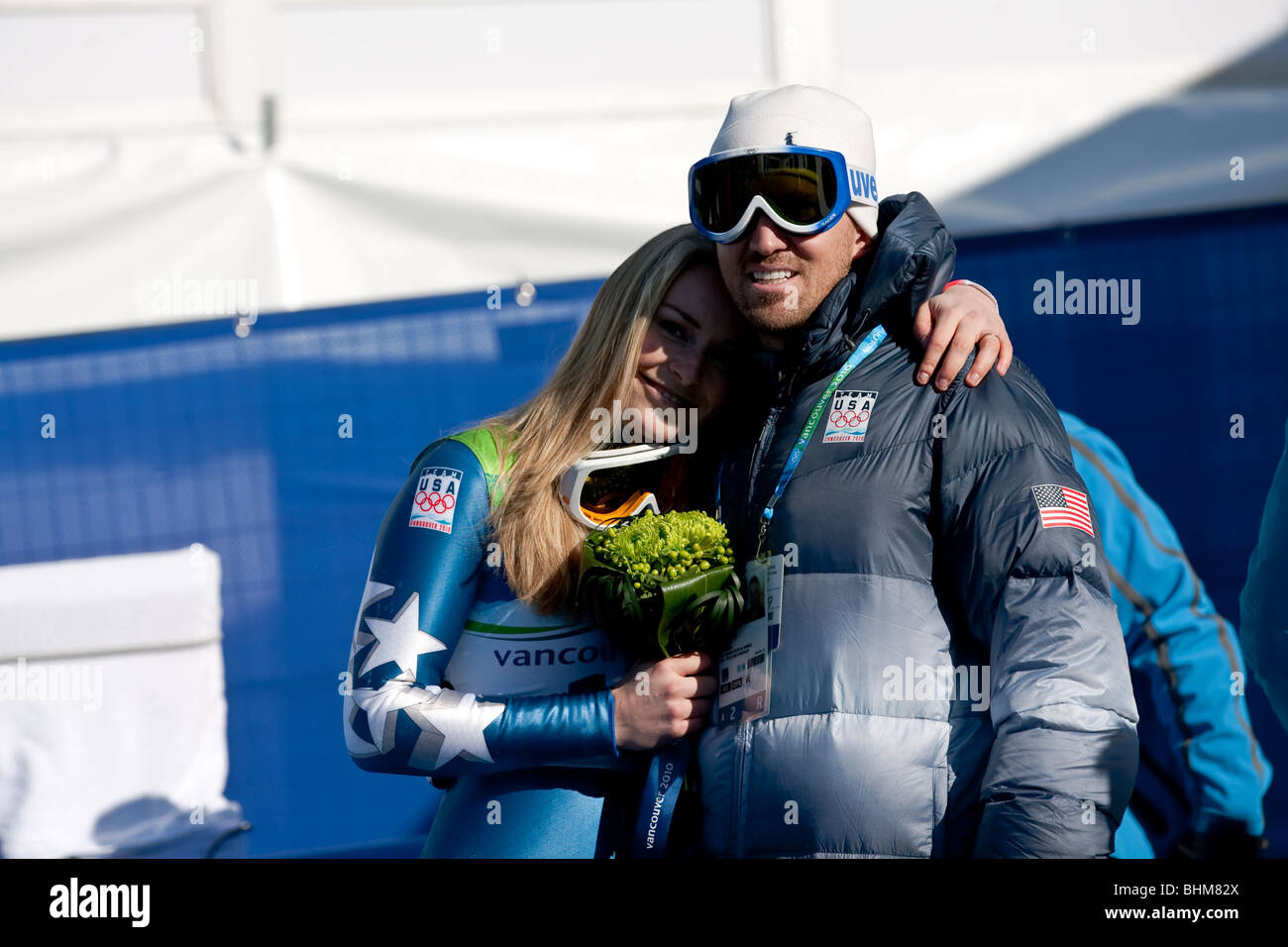 Lindsey Vonn (USA) with her husband Thomas after winning the bronze ...