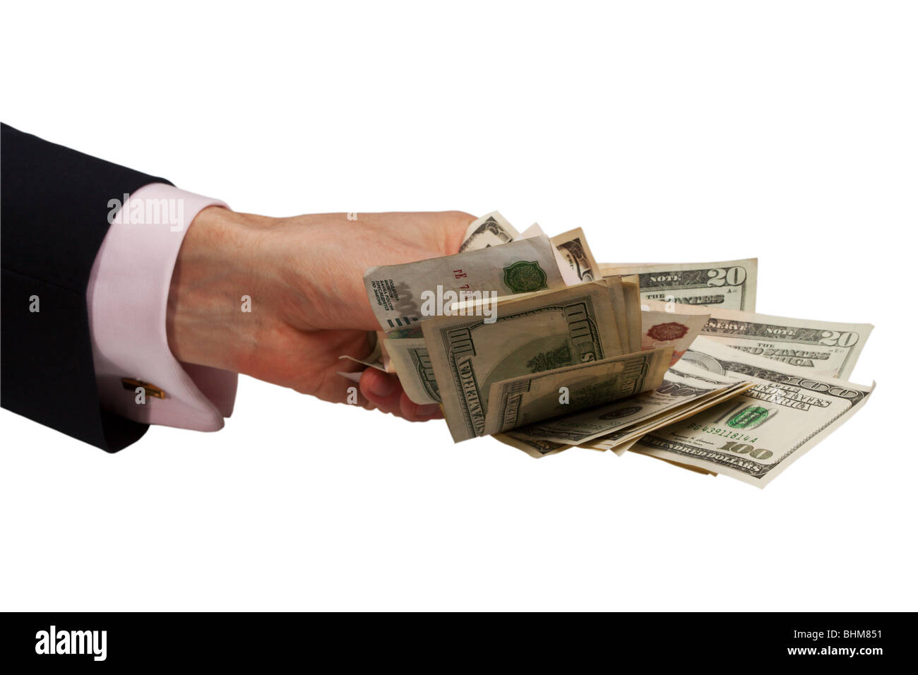 Hand offering money isolated on a white background Stock Photo - Alamy